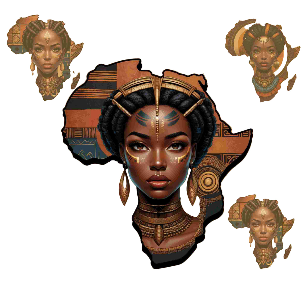 Afrocentric Queen PNG Bundle 5 High-Res Transparent African Map – Style ...