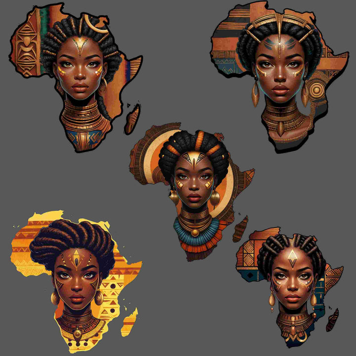 Afrocentric Queen PNG Bundle 5 High-Res Transparent African Map – Style ...