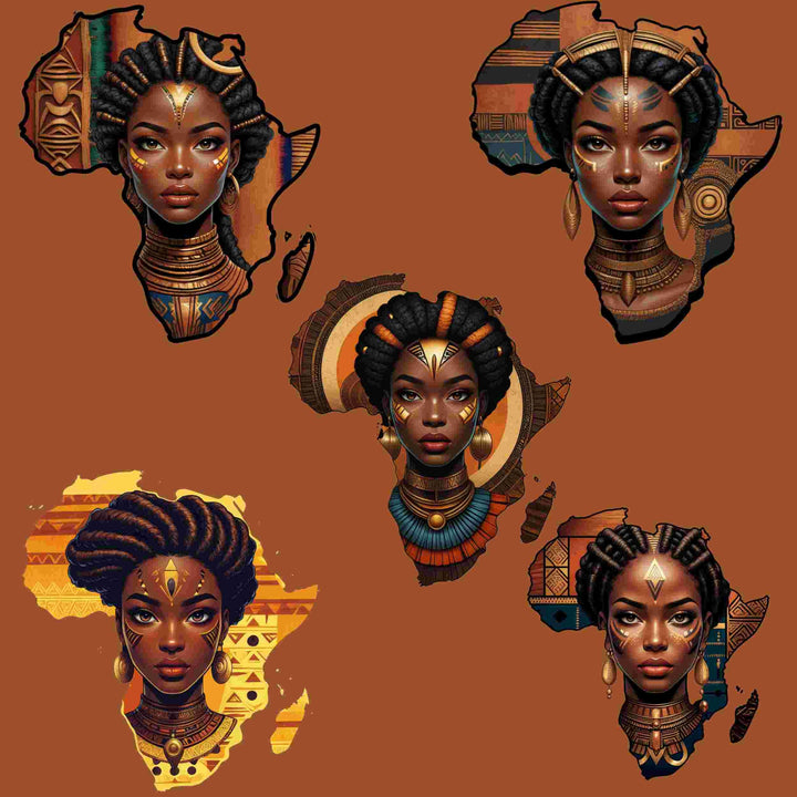 Afrocentric Queen PNG Bundle 5 High-Res Transparent African Map – Style ...